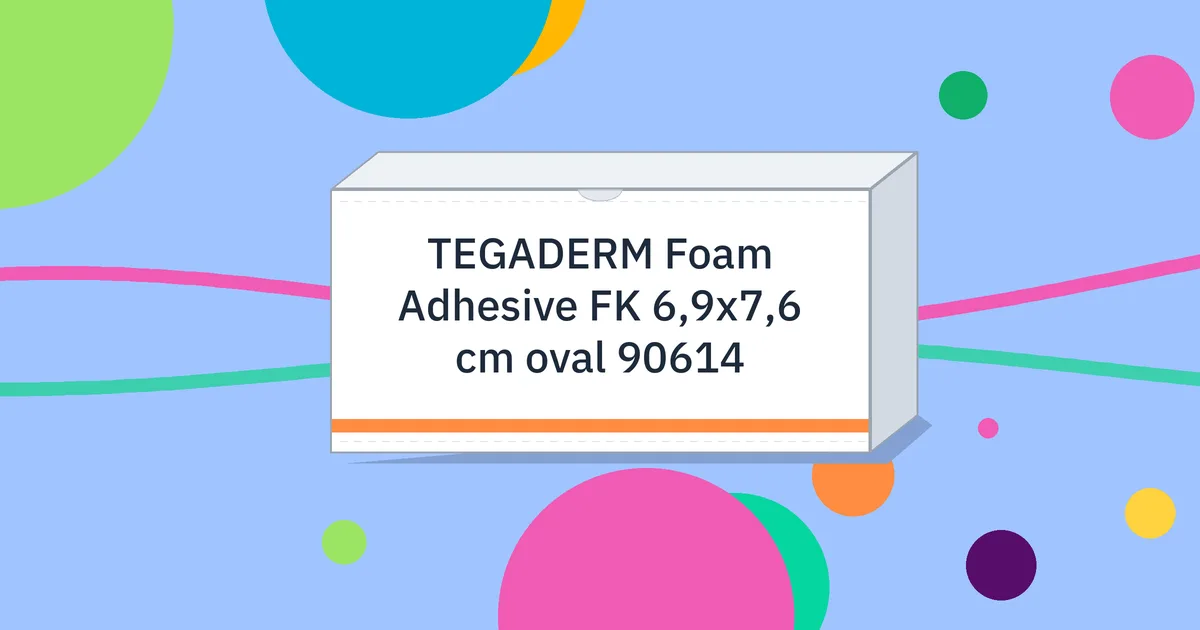 Symbolbild: Packung mit der Aufschrift TEGADERM Foam Adhesive FK 6,9x7,6 cm oval 90614 (PZN 06917219) – Verfügbarkeit und Bezug in Apotheken in Frankfurt am Main
