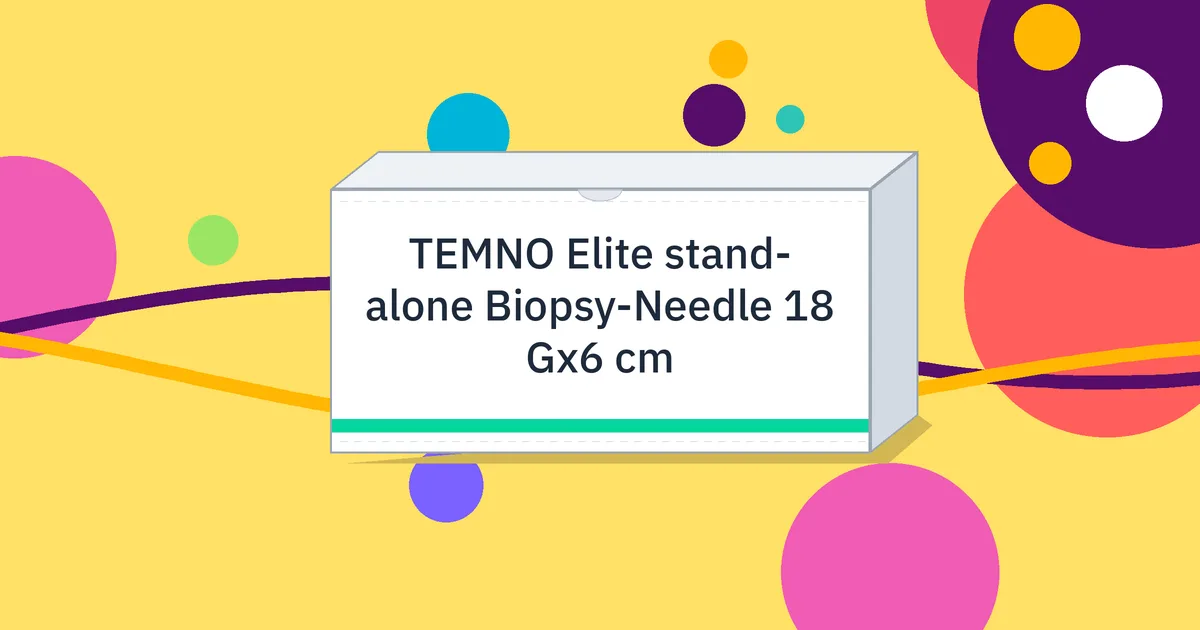 Symbolbild: Packung mit der Aufschrift TEMNO Elite stand-alone Biopsy-Needle 18 Gx6 cm (PZN 18765163) – Verfügbarkeit und Bezug in Apotheken in Frankfurt am Main