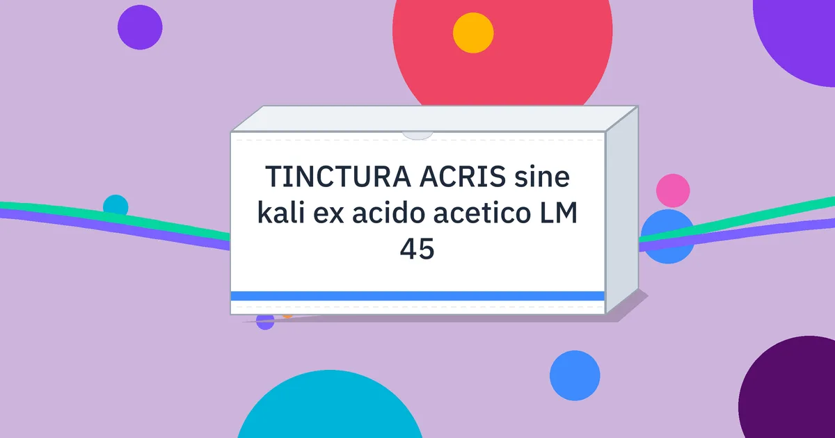 Symbolbild: Packung mit der Aufschrift TINCTURA ACRIS sine kali ex acido acetico LM 45 (PZN 13701804) – Verfügbarkeit und Bezug in Apotheken in Frankfurt am Main
