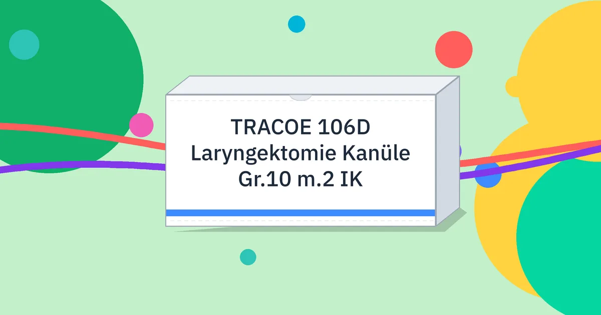 Symbolbild: Packung mit der Aufschrift TRACOE 106D Laryngektomie Kanüle Gr.10 m.2 IK (PZN 02360984) – Verfügbarkeit und Bezug in Apotheken in Frankfurt am Main