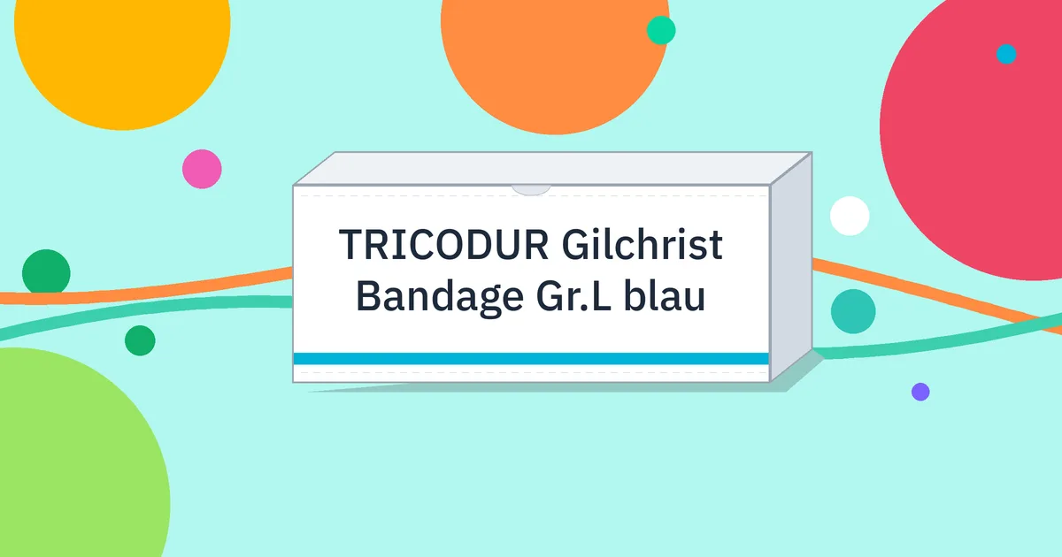 Symbolbild: Packung mit der Aufschrift TRICODUR Gilchrist Bandage Gr.L blau (PZN 01245749) – Verfügbarkeit und Bezug in Apotheken in Frankfurt am Main