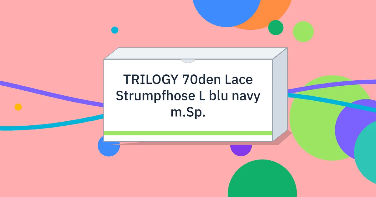 Symbolbild: Packung mit der Aufschrift TRILOGY 70den Lace Strumpfhose L blu navy m.Sp. (PZN 19165726) – Verfügbarkeit und Bezug in Apotheken in Frankfurt am Main