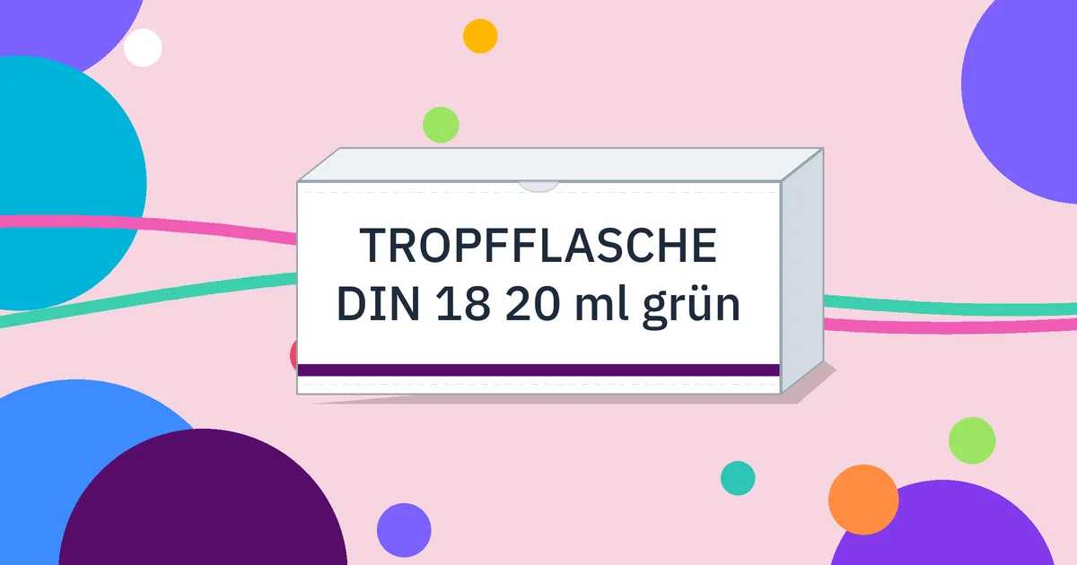 Symbolbild: Packung mit der Aufschrift TROPFFLASCHE DIN 18 20 ml grün (PZN 18404123) – Verfügbarkeit und Bezug in Apotheken in Frankfurt am Main