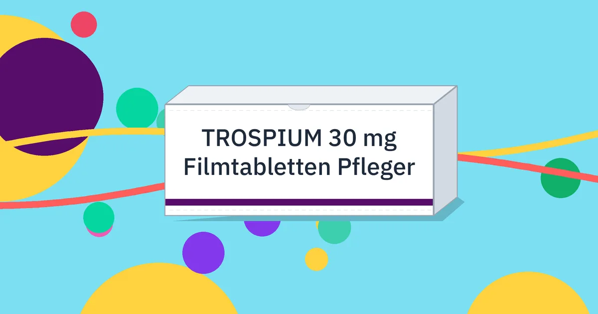 Symbolbild: Packung mit der Aufschrift TROSPIUM 30 mg Filmtabletten Pfleger (PZN 07293086) – Verfügbarkeit und Bezug in Apotheken in Frankfurt am Main