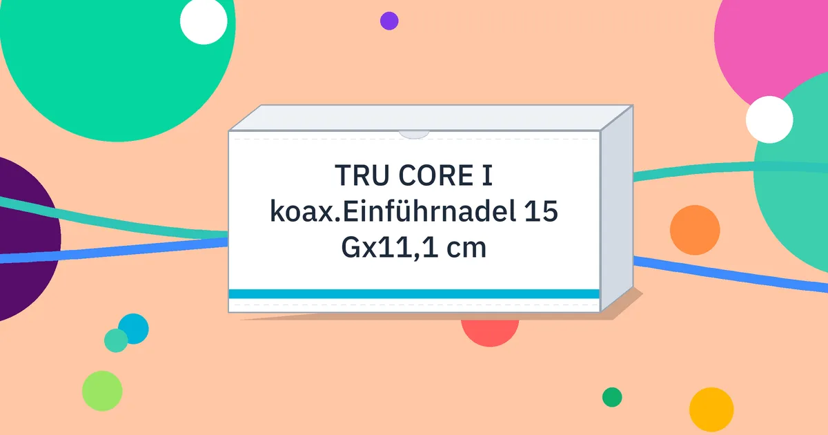 Symbolbild: Packung mit der Aufschrift TRU CORE I koax.Einführnadel 15 Gx11,1 cm (PZN 06768564) – Verfügbarkeit und Bezug in Apotheken in Frankfurt am Main