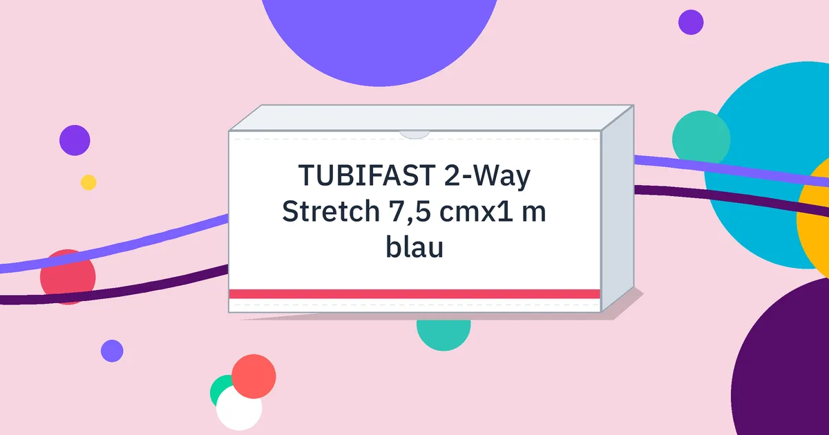 Symbolbild: Packung mit der Aufschrift TUBIFAST 2-Way Stretch 7,5 cmx1 m blau (PZN 20339350) – Verfügbarkeit und Bezug in Apotheken in Frankfurt am Main