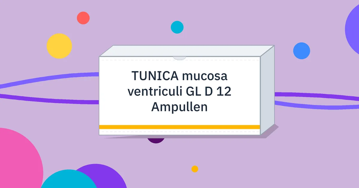 Symbolbild: Packung mit der Aufschrift TUNICA mucosa ventriculi GL D 12 Ampullen (PZN 03788129) – Verfügbarkeit und Bezug in Apotheken in Frankfurt am Main