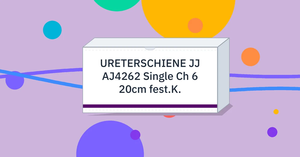 Symbolbild: Packung mit der Aufschrift URETERSCHIENE JJ AJ4262 Single Ch 6 20cm fest.K. (PZN 00752987) – Verfügbarkeit und Bezug in Apotheken in Frankfurt am Main