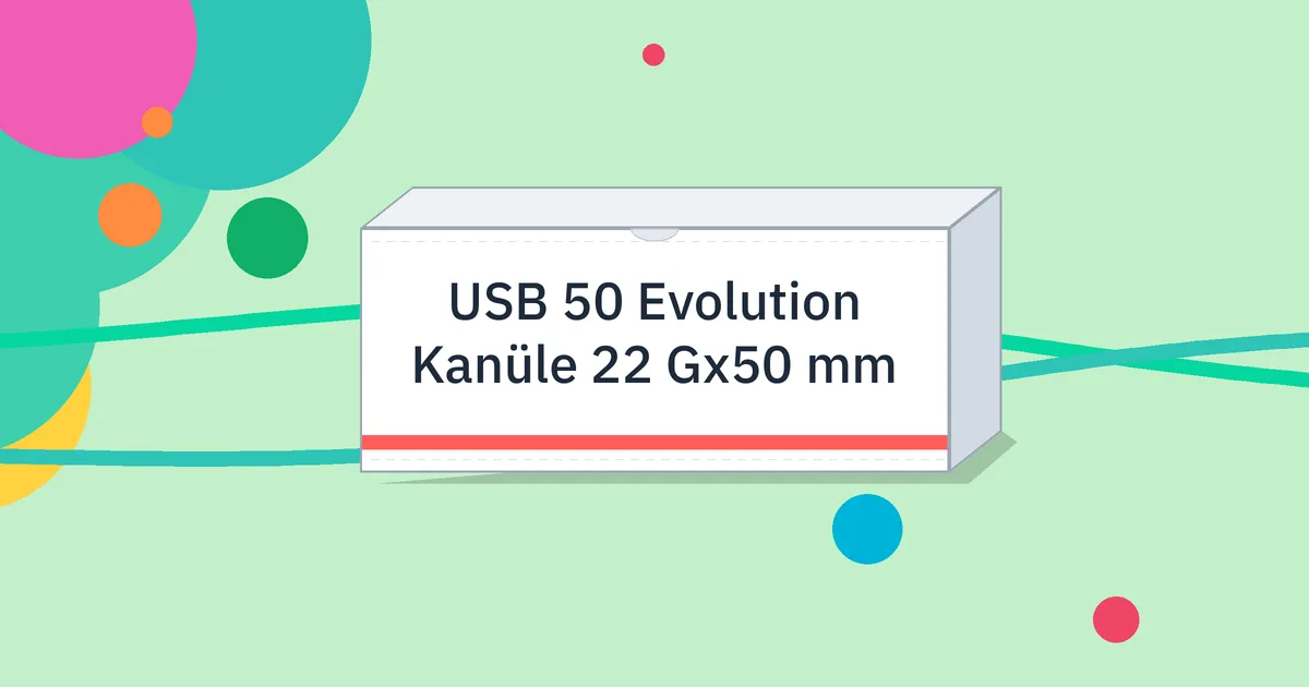 Symbolbild: Packung mit der Aufschrift USB 50 Evolution Kanüle 22 Gx50 mm (PZN 19415264) – Verfügbarkeit und Bezug in Apotheken in Frankfurt am Main