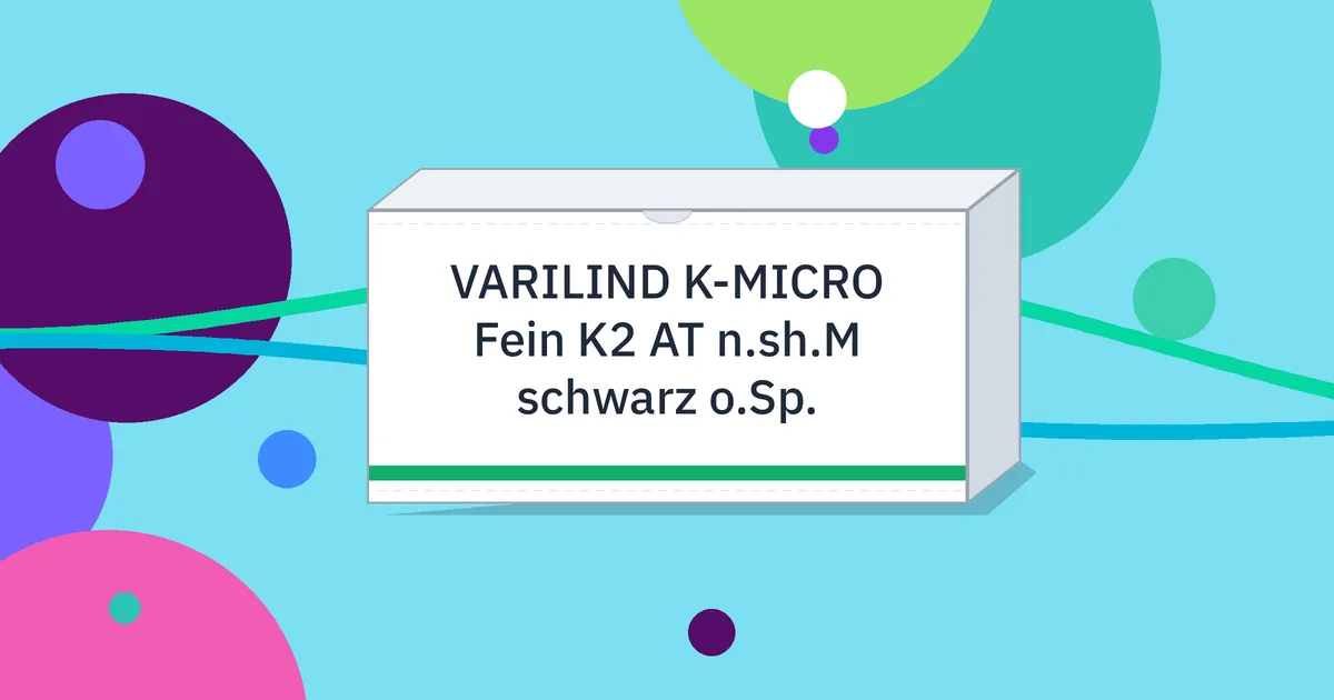 Symbolbild: Packung mit der Aufschrift VARILIND K-MICRO Fein K2 AT n.sh.M schwarz o.Sp. (PZN 20553824) – Verfügbarkeit und Bezug in Apotheken in Frankfurt am Main