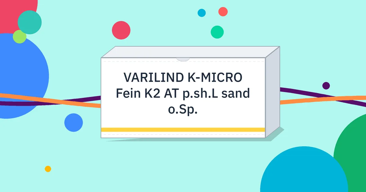 Symbolbild: Packung mit der Aufschrift VARILIND K-MICRO Fein K2 AT p.sh.L sand o.Sp. (PZN 20553221) – Verfügbarkeit und Bezug in Apotheken in Frankfurt am Main