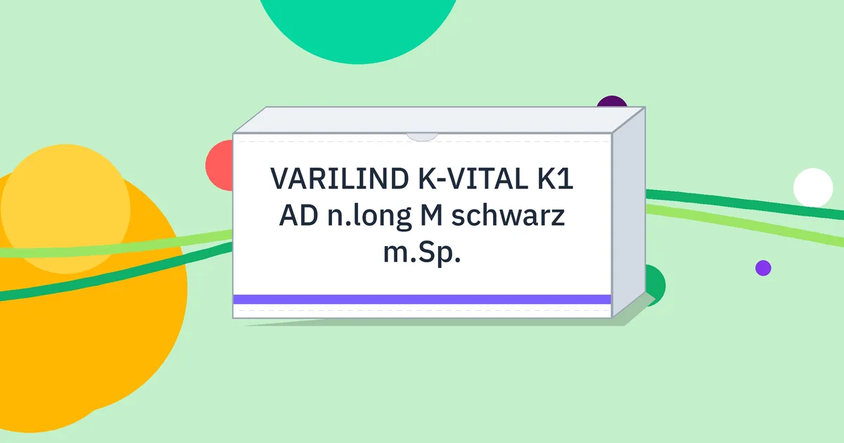 Symbolbild: Packung mit der Aufschrift VARILIND K-VITAL K1 AD n.long M schwarz m.Sp. (PZN 20566637) – Verfügbarkeit und Bezug in Apotheken in Frankfurt am Main
