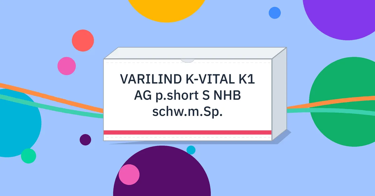 Symbolbild: Packung mit der Aufschrift VARILIND K-VITAL K1 AG p.short S NHB schw.m.Sp. (PZN 20563515) – Verfügbarkeit und Bezug in Apotheken in Frankfurt am Main