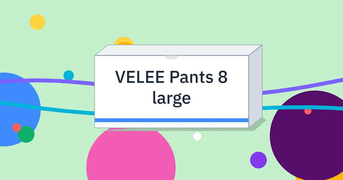 Symbolbild: Packung mit der Aufschrift VELEE Pants 8 large (PZN 20340399) – Verfügbarkeit und Bezug in Apotheken in Frankfurt am Main