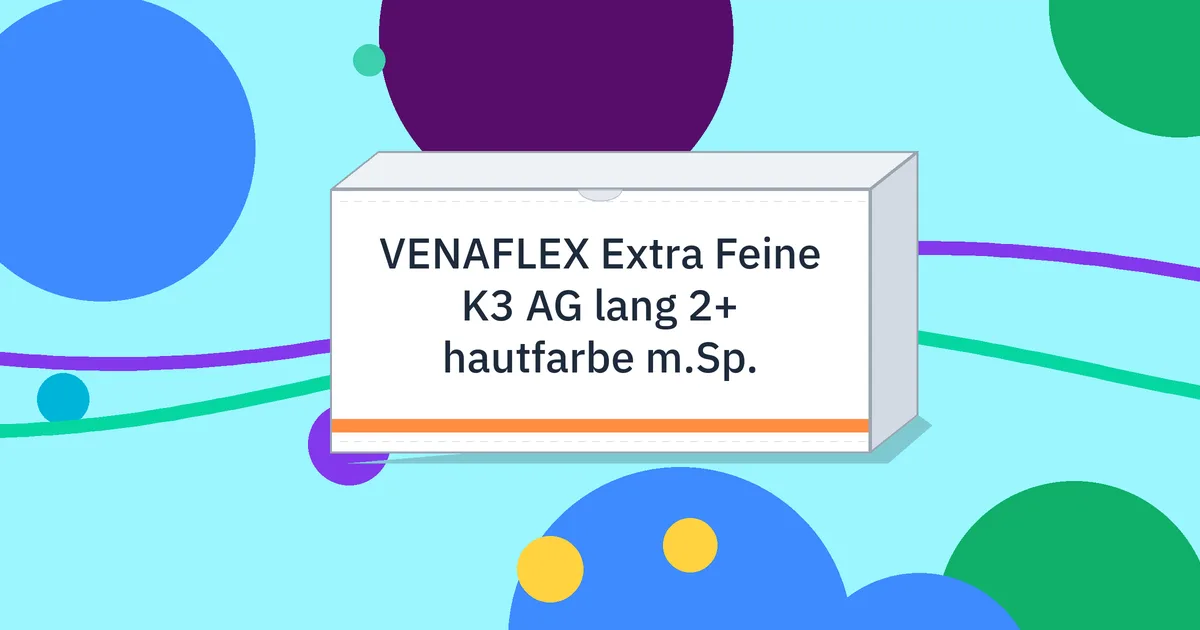Symbolbild: Packung mit der Aufschrift VENAFLEX Extra Feine K3 AG lang 2+ hautfarbe m.Sp. (PZN 18308425) – Verfügbarkeit und Bezug in Apotheken in Frankfurt am Main