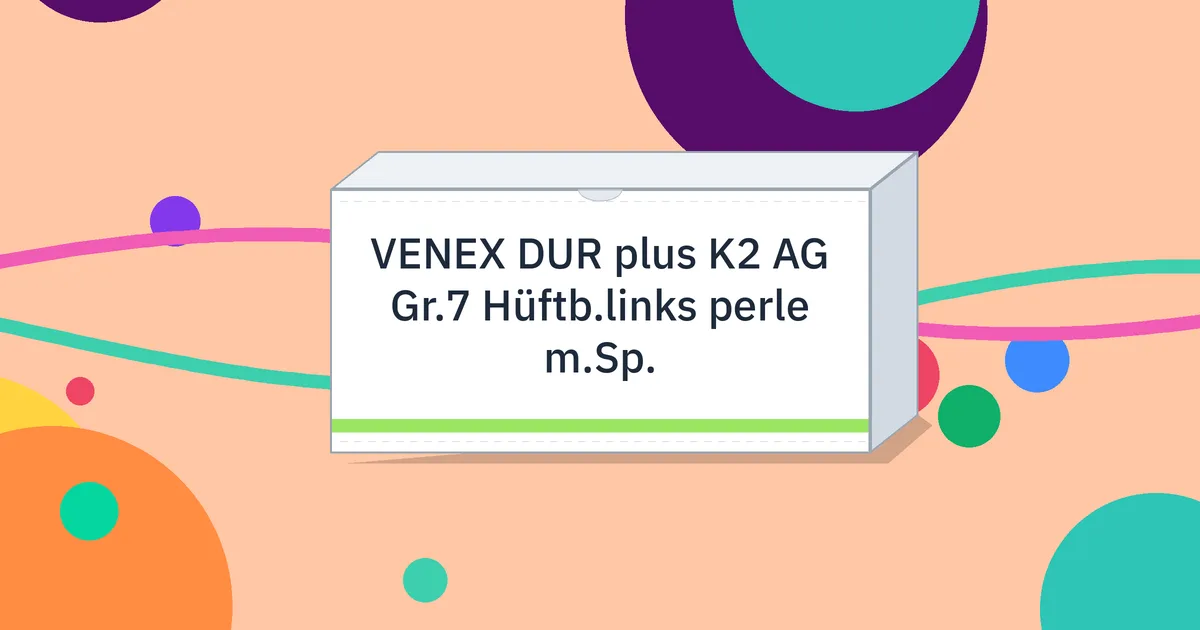 Symbolbild: Packung mit der Aufschrift VENEX DUR plus K2 AG Gr.7 Hüftb.links perle m.Sp. (PZN 03239026) – Verfügbarkeit und Bezug in Apotheken in Frankfurt am Main