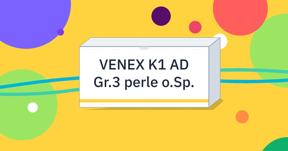 Symbolbild: Packung mit der Aufschrift VENEX K1 AD Gr.3 perle o.Sp. (PZN 03184986) – Verfügbarkeit und Bezug in Apotheken in Frankfurt am Main