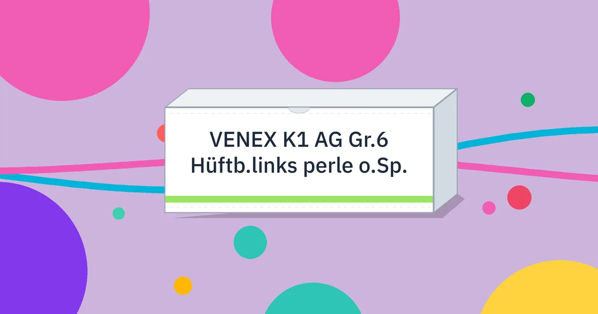 Symbolbild: Packung mit der Aufschrift VENEX K1 AG Gr.6 Hüftb.links perle o.Sp. (PZN 03205688) – Verfügbarkeit und Bezug in Apotheken in Frankfurt am Main