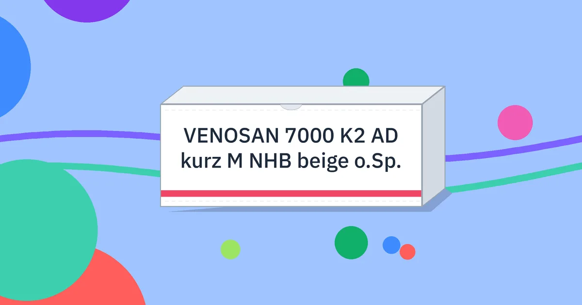 Symbolbild: Packung mit der Aufschrift VENOSAN 7000 K2 AD kurz M NHB beige o.Sp. (PZN 14434452) – Verfügbarkeit und Bezug in Apotheken in Frankfurt am Main