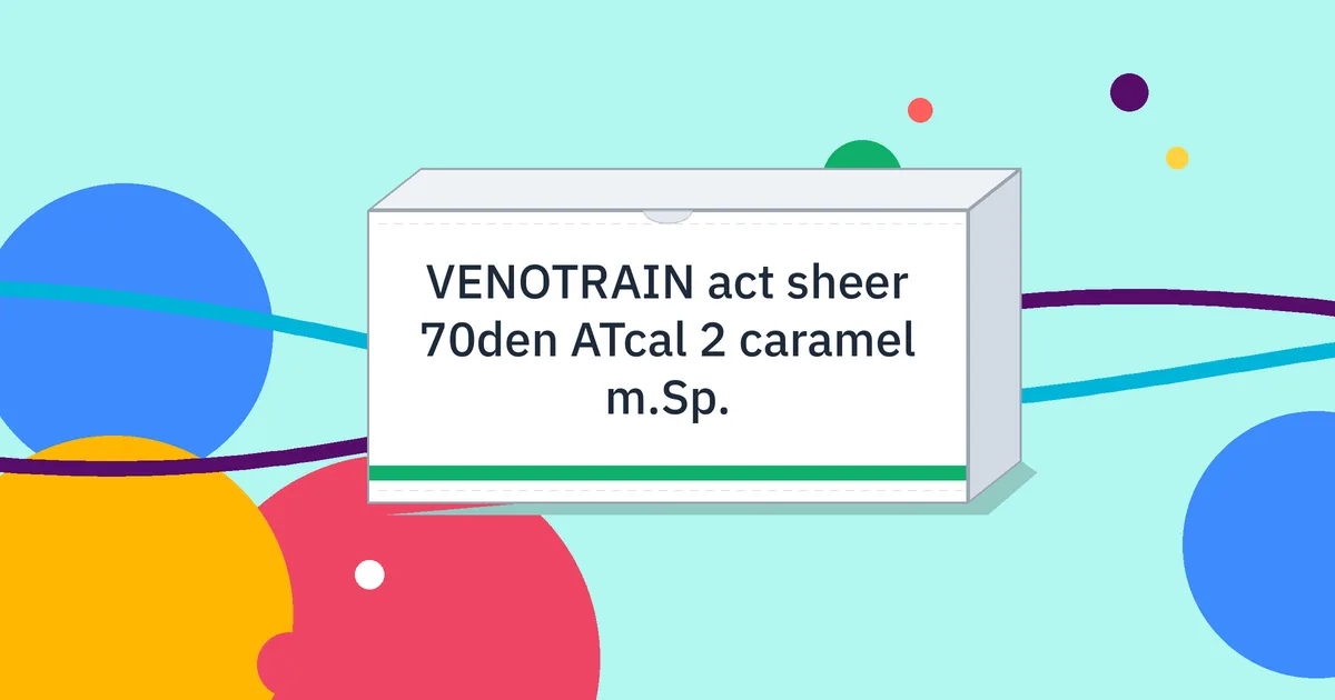 Symbolbild: Packung mit der Aufschrift VENOTRAIN act sheer 70den ATcal 2 caramel m.Sp. (PZN 16207571) – Verfügbarkeit und Bezug in Apotheken in Frankfurt am Main
