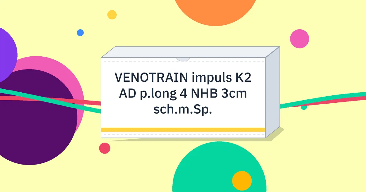 Symbolbild: Packung mit der Aufschrift VENOTRAIN impuls K2 AD p.long 4 NHB 3cm sch.m.Sp. (PZN 00652145) – Verfügbarkeit und Bezug in Apotheken in Frankfurt am Main