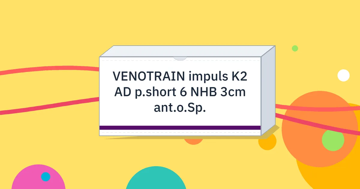 Symbolbild: Packung mit der Aufschrift VENOTRAIN impuls K2 AD p.short 6 NHB 3cm ant.o.Sp. (PZN 15224509) – Verfügbarkeit und Bezug in Apotheken in Frankfurt am Main