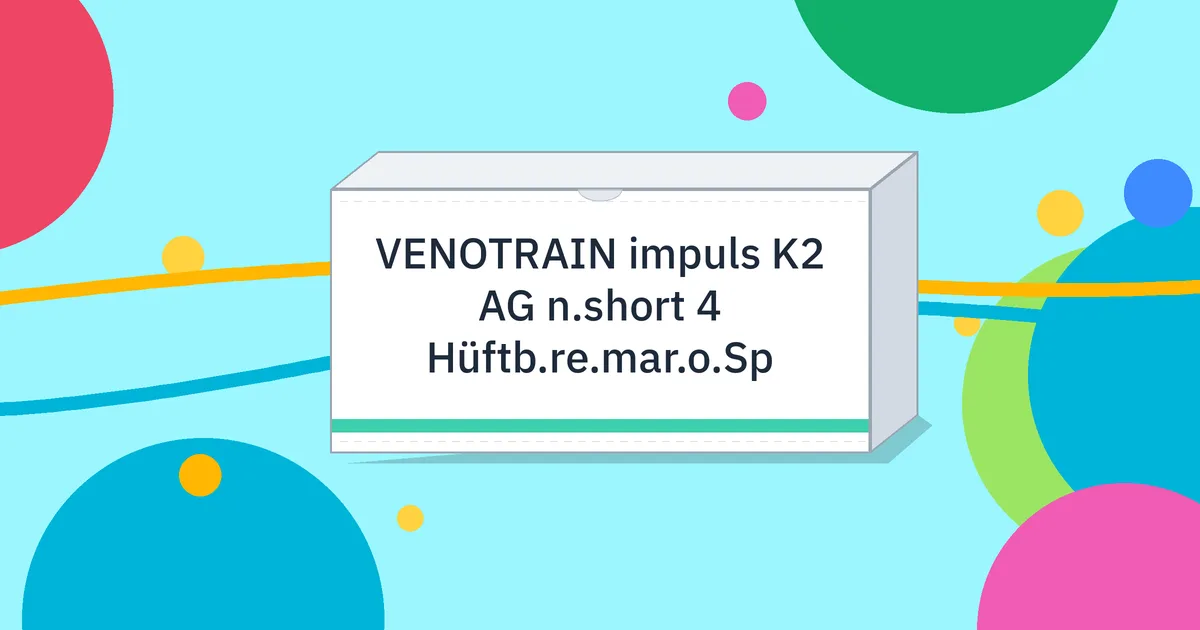 Symbolbild: Packung mit der Aufschrift VENOTRAIN impuls K2 AG n.short 4 Hüftb.re.mar.o.Sp (PZN 15216697) – Verfügbarkeit und Bezug in Apotheken in Frankfurt am Main