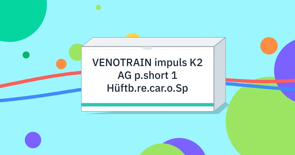 Symbolbild: Packung mit der Aufschrift VENOTRAIN impuls K2 AG p.short 1 Hüftb.re.car.o.Sp (PZN 08422551) – Verfügbarkeit und Bezug in Apotheken in Frankfurt am Main