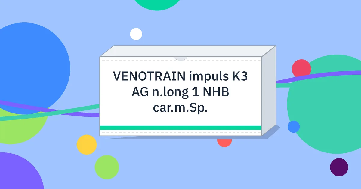 Symbolbild: Packung mit der Aufschrift VENOTRAIN impuls K3 AG n.long 1 NHB car.m.Sp. (PZN 00521236) – Verfügbarkeit und Bezug in Apotheken in Frankfurt am Main