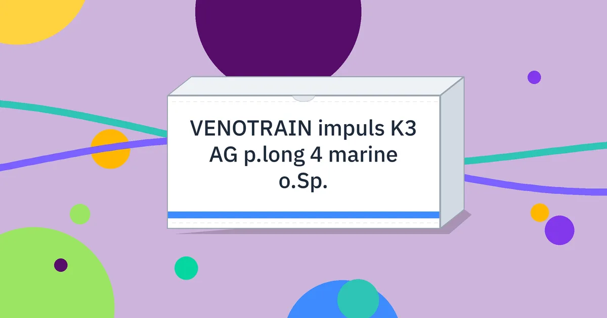 Symbolbild: Packung mit der Aufschrift VENOTRAIN impuls K3 AG p.long 4 marine o.Sp. (PZN 15213374) – Verfügbarkeit und Bezug in Apotheken in Frankfurt am Main