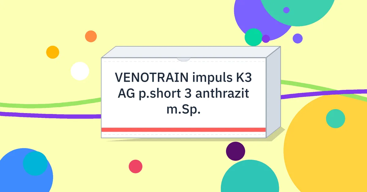 Symbolbild: Packung mit der Aufschrift VENOTRAIN impuls K3 AG p.short 3 anthrazit m.Sp. (PZN 15213581) – Verfügbarkeit und Bezug in Apotheken in Frankfurt am Main