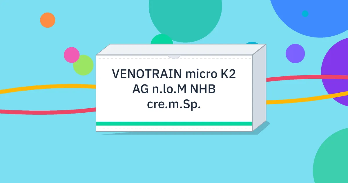 Symbolbild: Packung mit der Aufschrift VENOTRAIN micro K2 AG n.lo.M NHB cre.m.Sp. (PZN 02357918) – Verfügbarkeit und Bezug in Apotheken in Frankfurt am Main