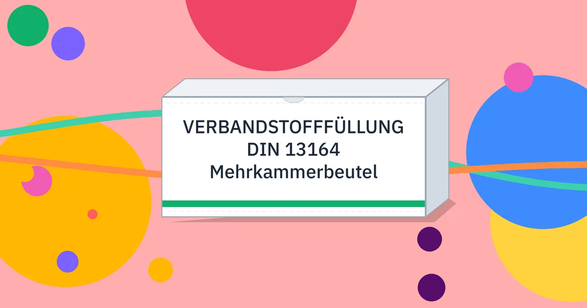 Symbolbild: Packung mit der Aufschrift VERBANDSTOFFFÜLLUNG DIN 13164 Mehrkammerbeutel (PZN 12491693) – Verfügbarkeit und Bezug in Apotheken in Frankfurt am Main