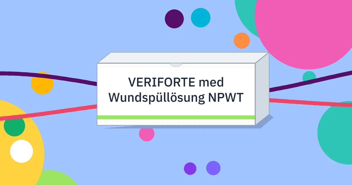 Symbolbild: Packung mit der Aufschrift VERIFORTE med Wundspüllösung NPWT (PZN 13860744) – Verfügbarkeit und Bezug in Apotheken in Frankfurt am Main