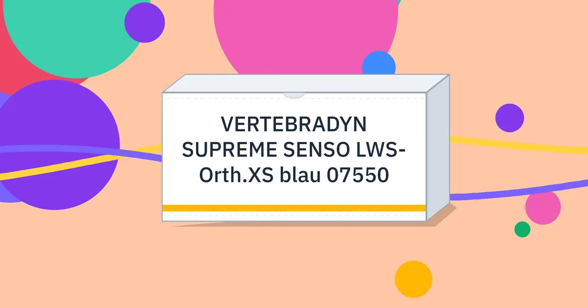 Symbolbild: Packung mit der Aufschrift VERTEBRADYN SUPREME SENSO LWS-Orth.XS blau 07550 (PZN 16931249) – Verfügbarkeit und Bezug in Apotheken in Frankfurt am Main