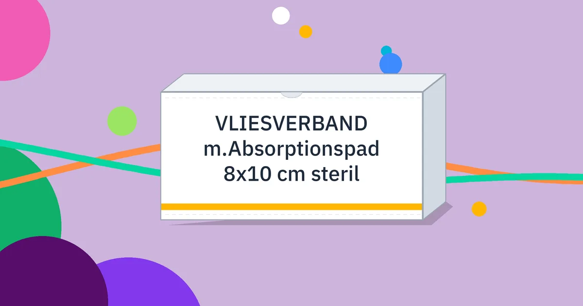 Symbolbild: Packung mit der Aufschrift VLIESVERBAND m.Absorptionspad 8x10 cm steril (PZN 19508787) – Verfügbarkeit und Bezug in Apotheken in Frankfurt am Main