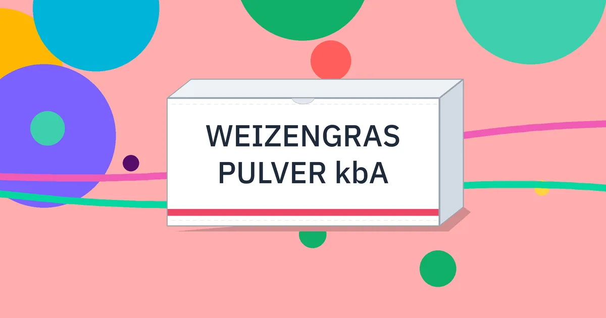 Symbolbild: Packung mit der Aufschrift WEIZENGRAS PULVER kbA (PZN 01452684) – Verfügbarkeit und Bezug in Apotheken in Frankfurt am Main