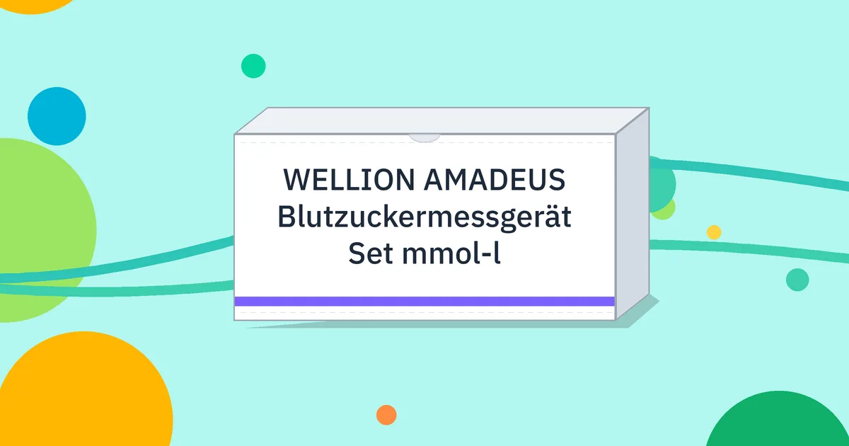Symbolbild: Packung mit der Aufschrift WELLION AMADEUS Blutzuckermessgerät Set mmol-l (PZN 20647927) – Verfügbarkeit und Bezug in Apotheken in Frankfurt am Main