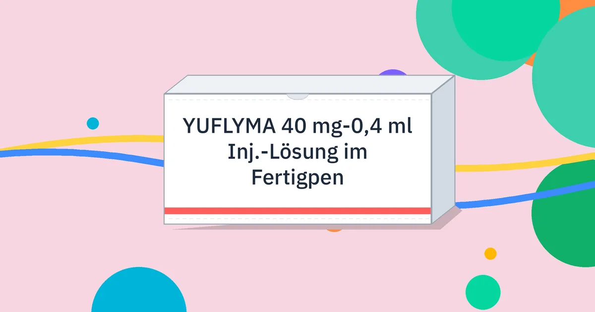 Symbolbild: Packung mit der Aufschrift YUFLYMA 40 mg-0,4 ml Inj.-Lösung im Fertigpen (PZN 19430223) – Verfügbarkeit und Bezug in Apotheken in Frankfurt am Main