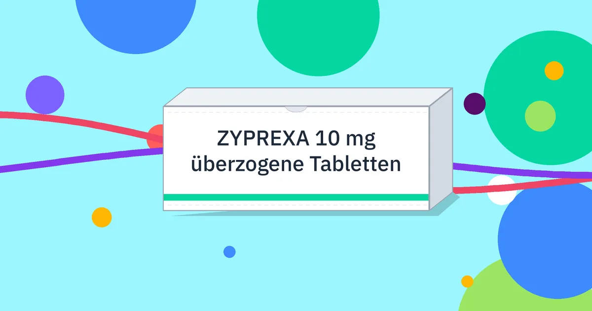 Symbolbild: Packung mit der Aufschrift ZYPREXA 10 mg überzogene Tabletten (PZN 05011586) – Verfügbarkeit und Bezug in Apotheken in Frankfurt am Main