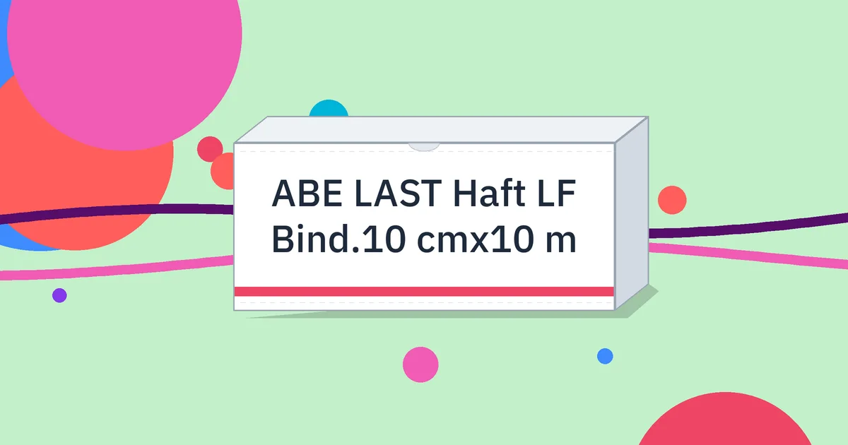 Symbolbild: Packung mit der Aufschrift ABE LAST Haft LF Bind.10 cmx10 m (PZN 00823799) – Verfügbarkeit und Bezug in Apotheken in Frankfurt am Main