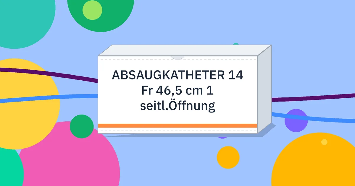 Symbolbild: Packung mit der Aufschrift ABSAUGKATHETER 14 Fr 46,5 cm 1 seitl.Öffnung (PZN 17910462) – Verfügbarkeit und Bezug in Apotheken in Frankfurt am Main