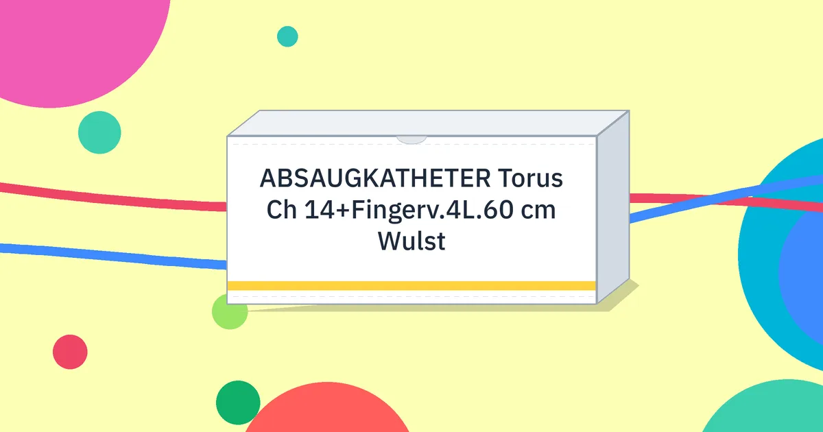 Symbolbild: Packung mit der Aufschrift ABSAUGKATHETER Torus Ch 14+Fingerv.4L.60 cm Wulst (PZN 09091903) – Verfügbarkeit und Bezug in Apotheken in Frankfurt am Main