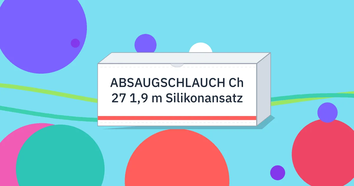 Symbolbild: Packung mit der Aufschrift ABSAUGSCHLAUCH Ch 27 1,9 m Silikonansatz (PZN 17484226) – Verfügbarkeit und Bezug in Apotheken in Frankfurt am Main