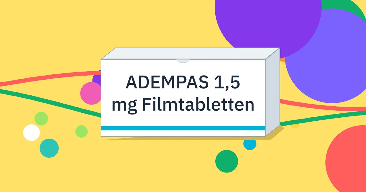 Symbolbild: Packung mit der Aufschrift ADEMPAS 1,5 mg Filmtabletten (PZN 10002879) – Verfügbarkeit und Bezug in Apotheken in Frankfurt am Main