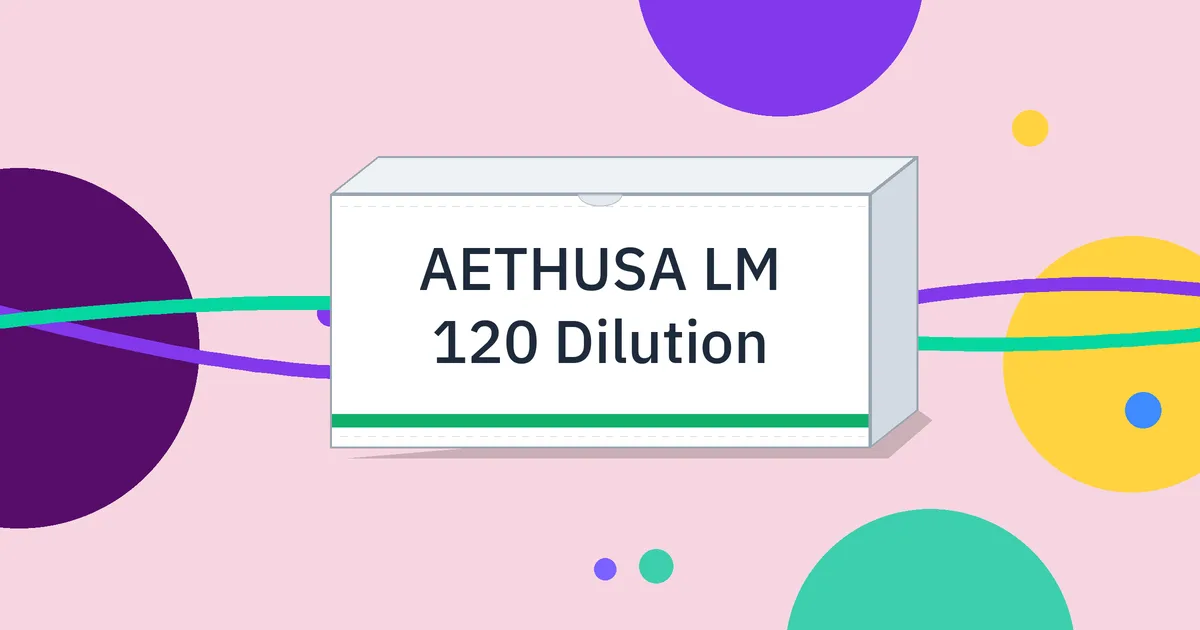 Symbolbild: Packung mit der Aufschrift AETHUSA LM 120 Dilution (PZN 12756128) – Verfügbarkeit und Bezug in Apotheken in Frankfurt am Main