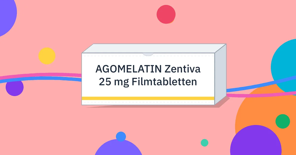 Symbolbild: Packung mit der Aufschrift AGOMELATIN Zentiva 25 mg Filmtabletten (PZN 14212616) – Verfügbarkeit und Bezug in Apotheken in Frankfurt am Main