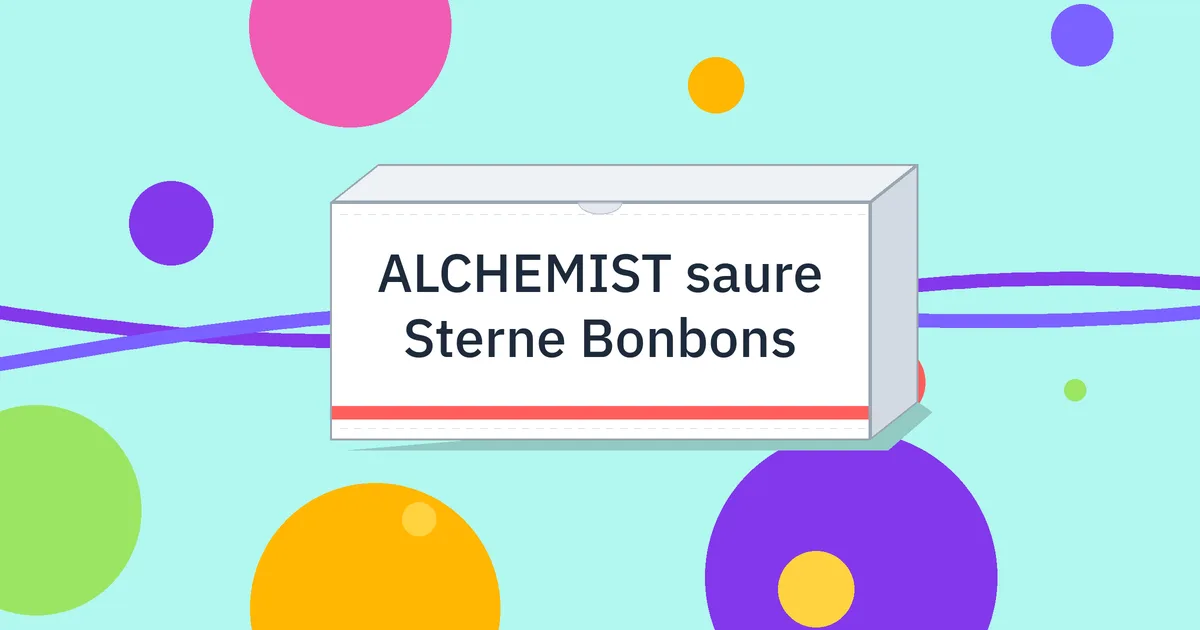 Symbolbild: Packung mit der Aufschrift ALCHEMIST saure Sterne Bonbons (PZN 13896363) – Verfügbarkeit und Bezug in Apotheken in Frankfurt am Main