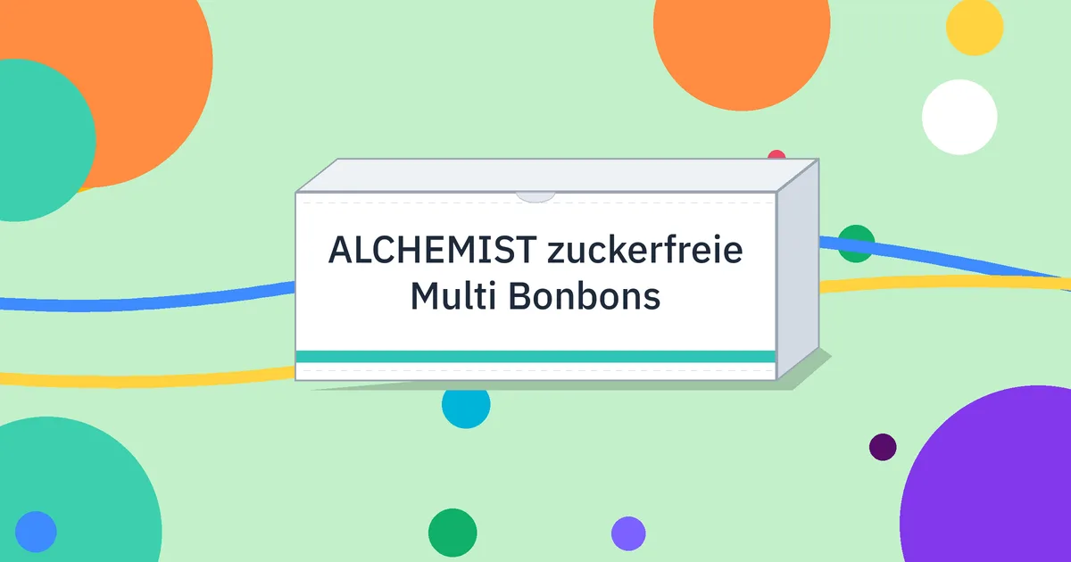 Symbolbild: Packung mit der Aufschrift ALCHEMIST zuckerfreie Multi Bonbons (PZN 17153156) – Verfügbarkeit und Bezug in Apotheken in Frankfurt am Main