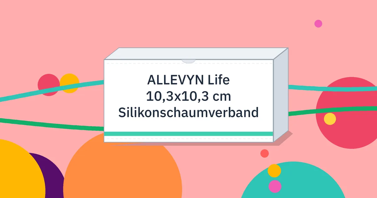 Symbolbild: Packung mit der Aufschrift ALLEVYN Life 10,3x10,3 cm Silikonschaumverband (PZN 17511992) – Verfügbarkeit und Bezug in Apotheken in Frankfurt am Main